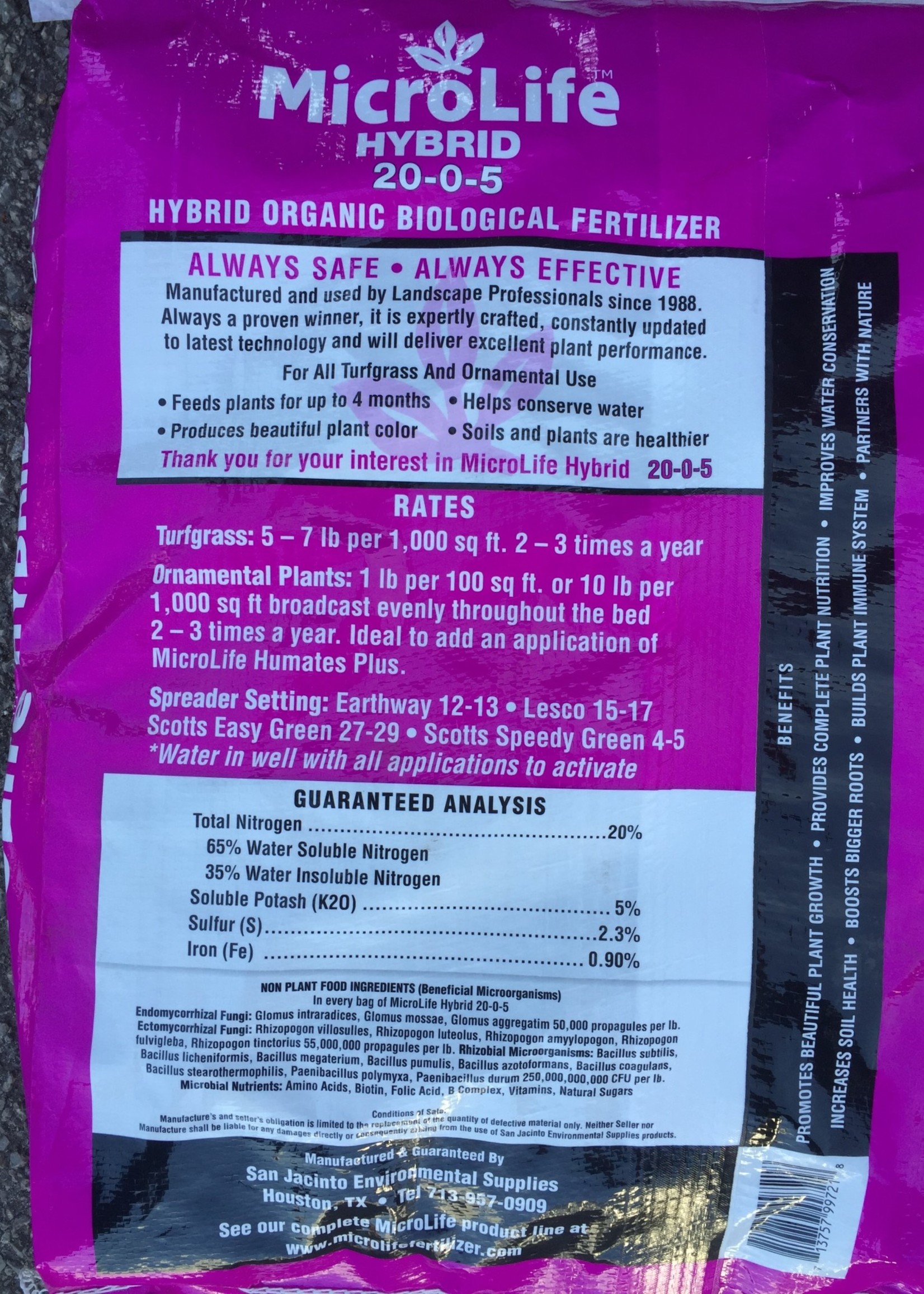 BAG MicroLife Hybrid 20-0-5 20# (4,000 SF) - Growers Outlet Willis Texas
