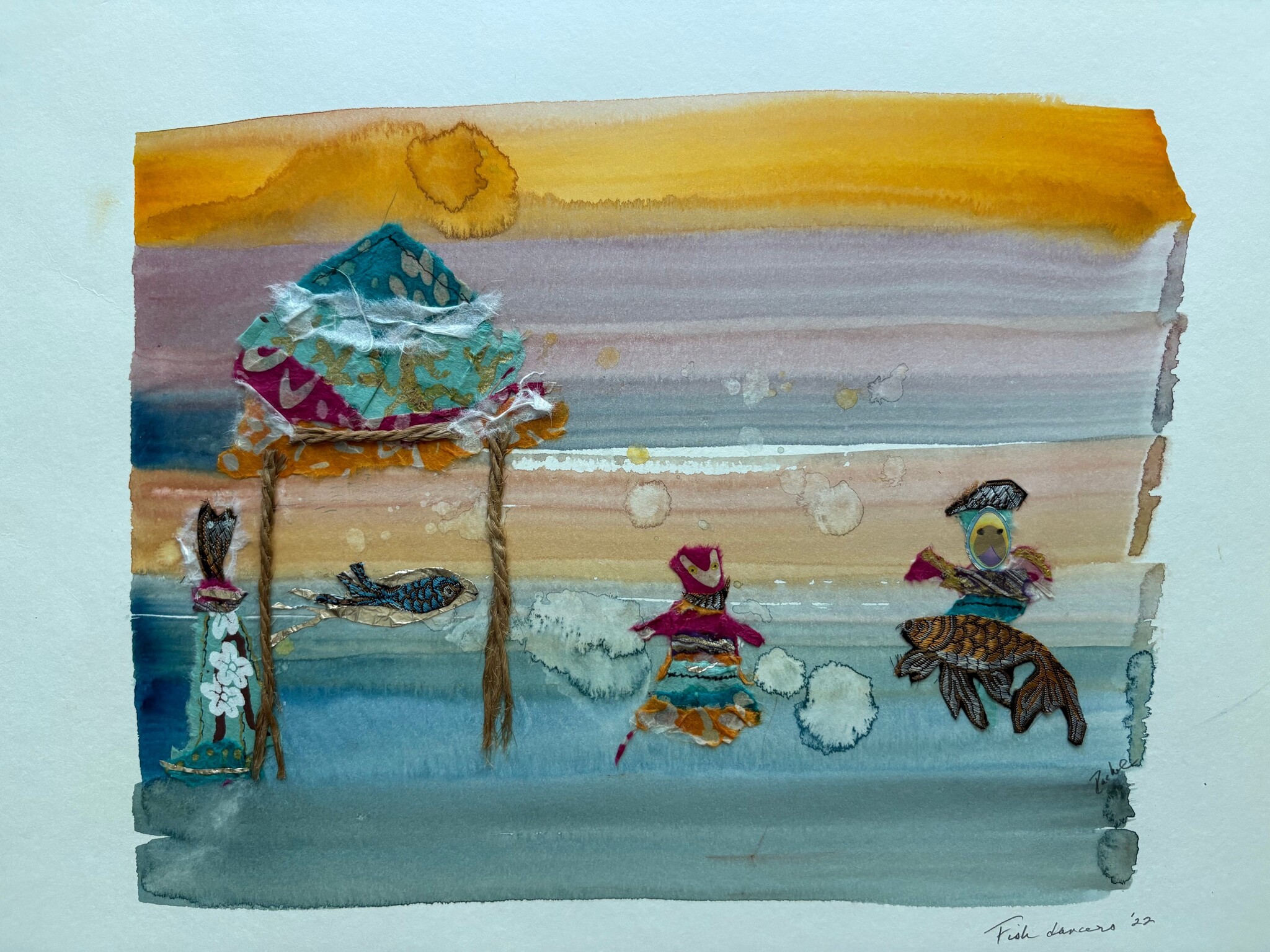 Rachel Mills Fish Dancers Collage 11 x 14 Muse Gallery - My Muses Card Shop