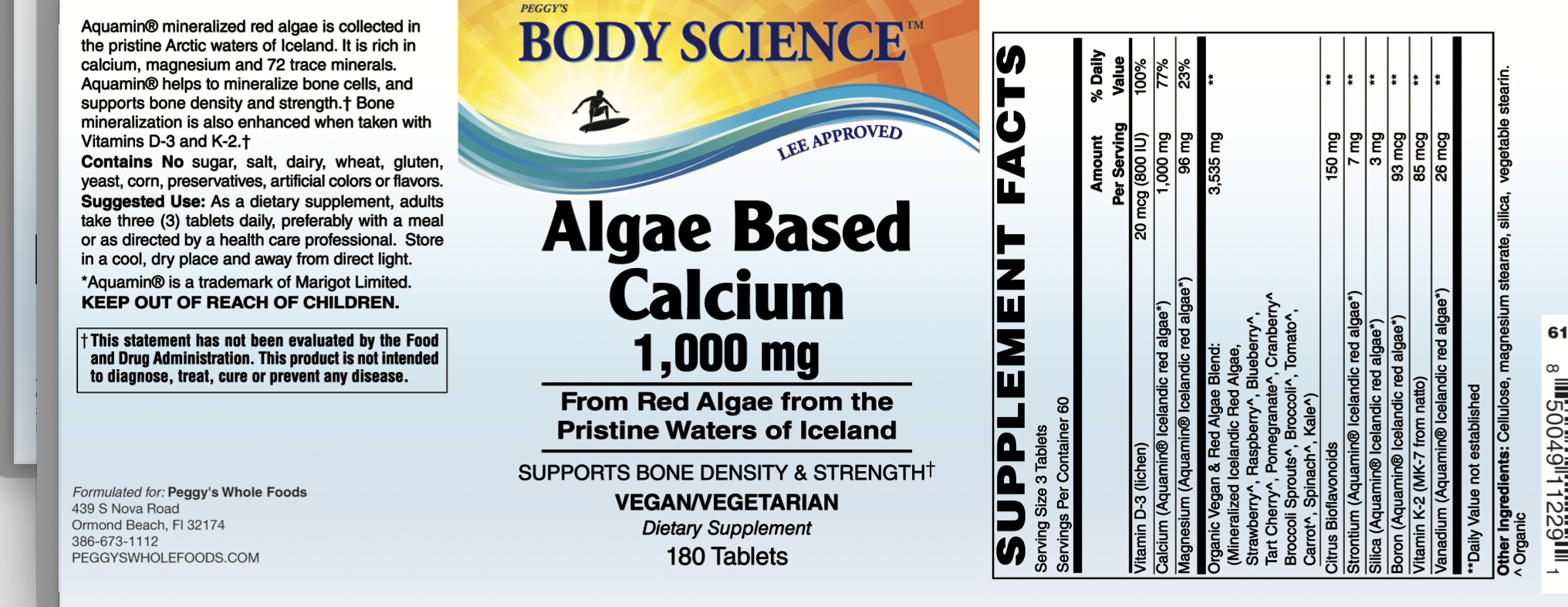 Bsci Algae Based Calcium 1,000 mg (180) - Peggy's Whole Foods