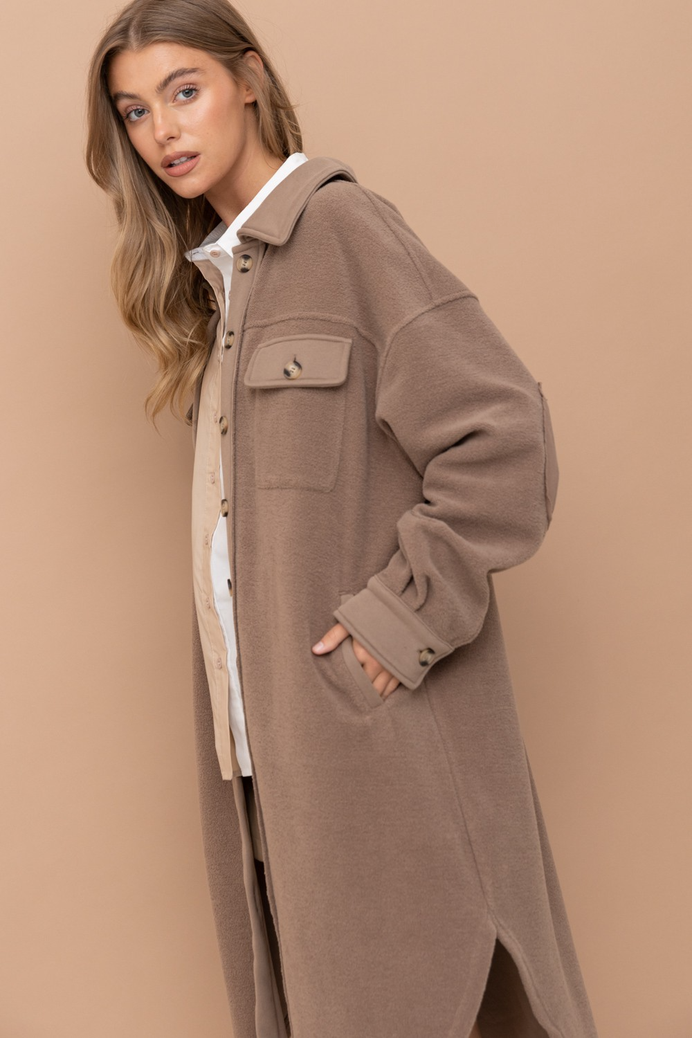 Isabel Long Coat in Brown - Her Hide Out