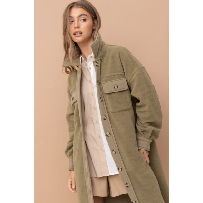 Isabel Long Coat in Olive - Her Hide Out