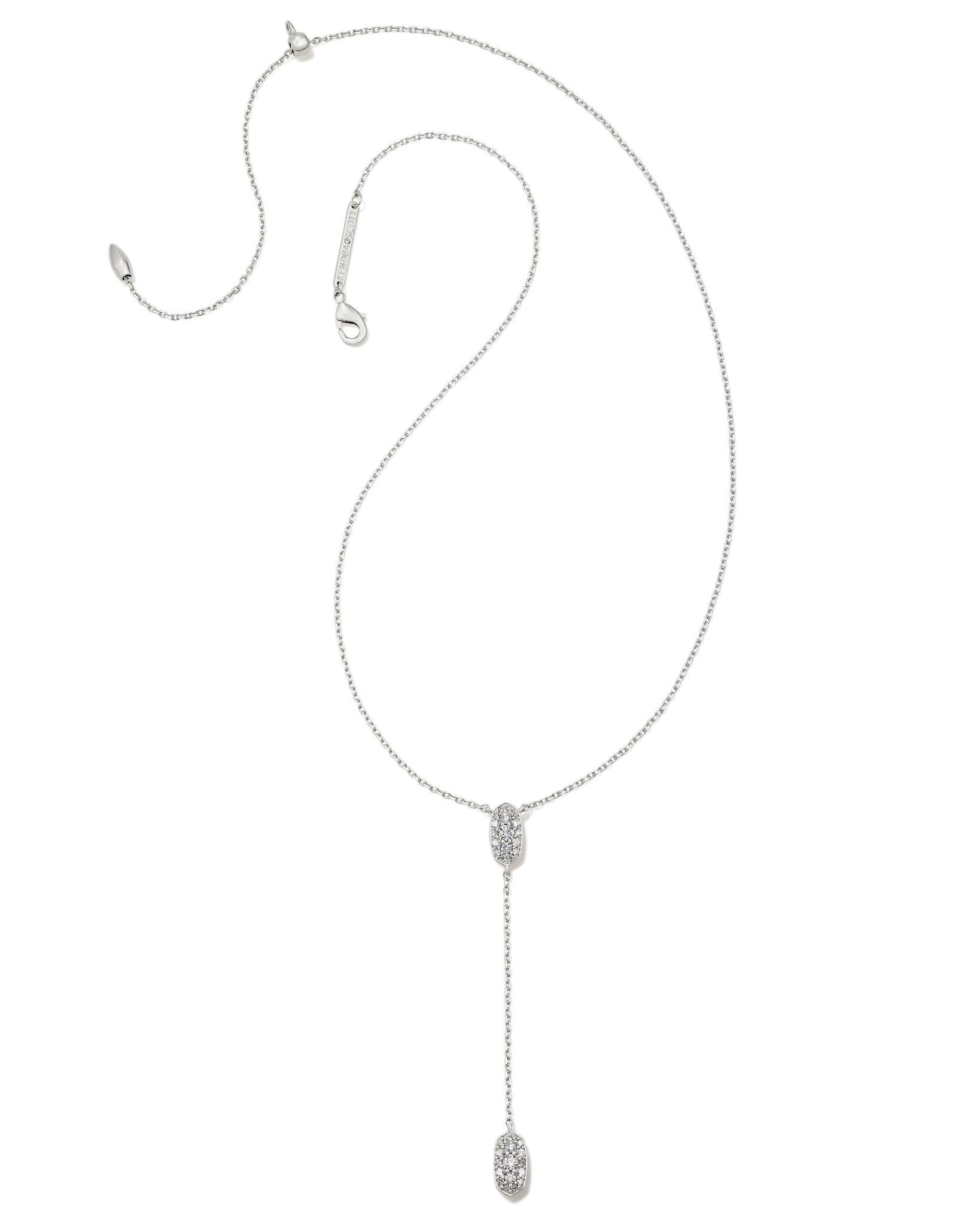 Kendra Scott Grayson Silver Y Necklace in White Crystal - Her Hide Out