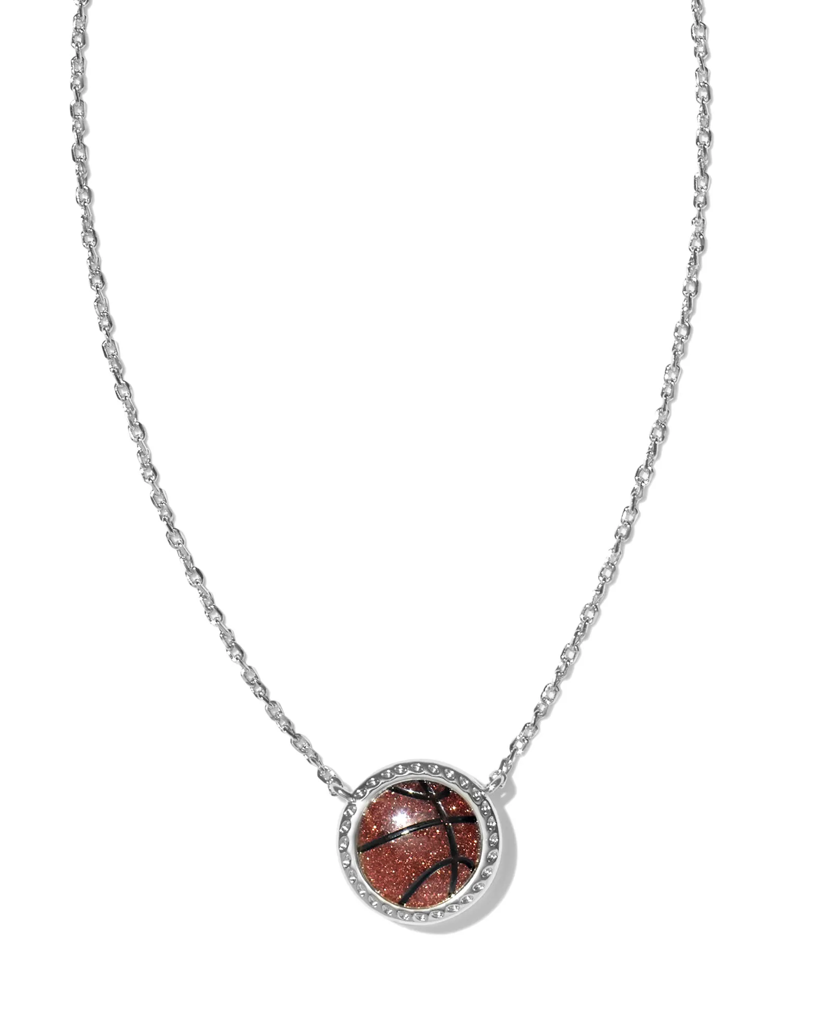 Kendra Scott Basketball Silver Short Pendant Necklace in Orange Goldst ...