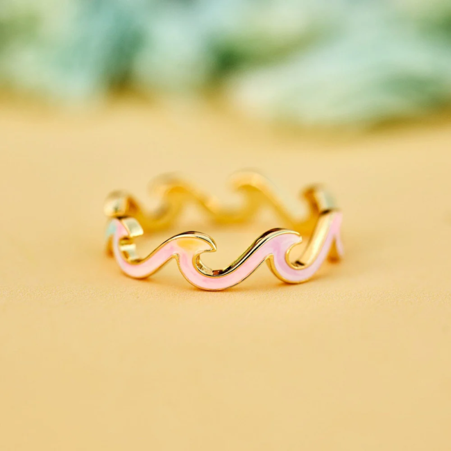 Pura Vida Tie Dye Enamel Wave Band Ring in Gold - Her Hide Out