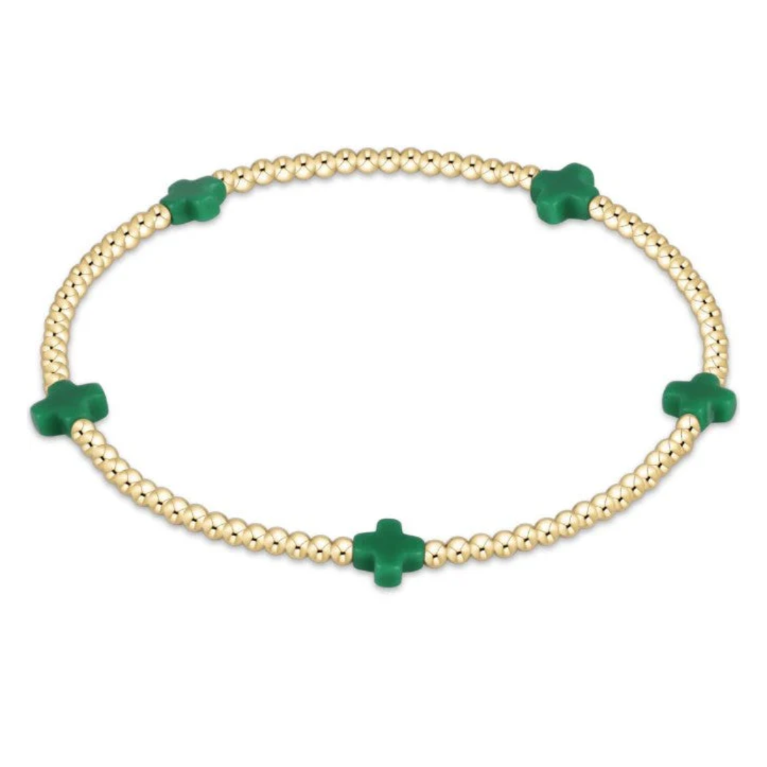 eNewton Small Signature Cross Gold Pattern 2mm Bead Bracelet - Emerald ...