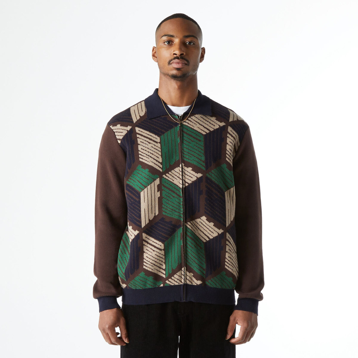 HUF Dimensions Zip Sweater - Chocolate - Palm Isle Skate Shop