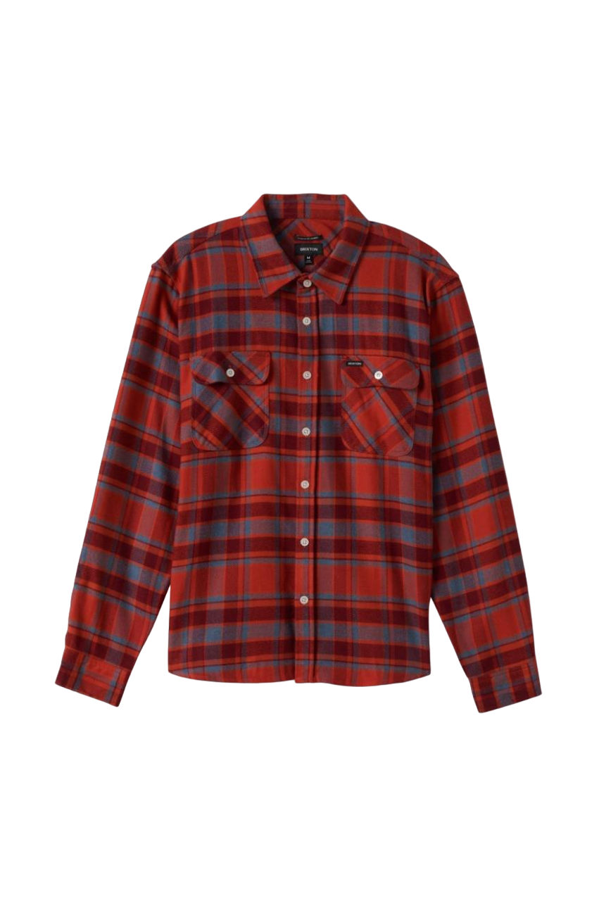 Brixton Bowery L/S Flannel - Barn Red/Flint Blue/Dark Burgundy - Palm ...