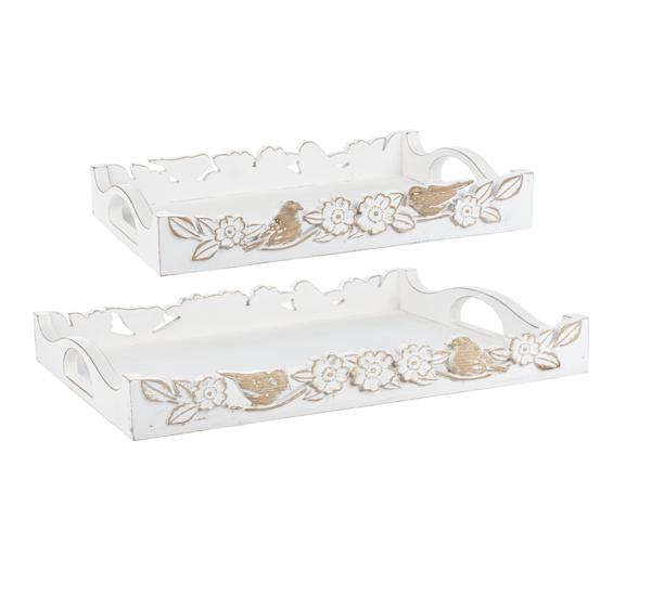 Tray Ganz Whitewash Reclaimed Bird & Flower Small CB182887 - Design ...