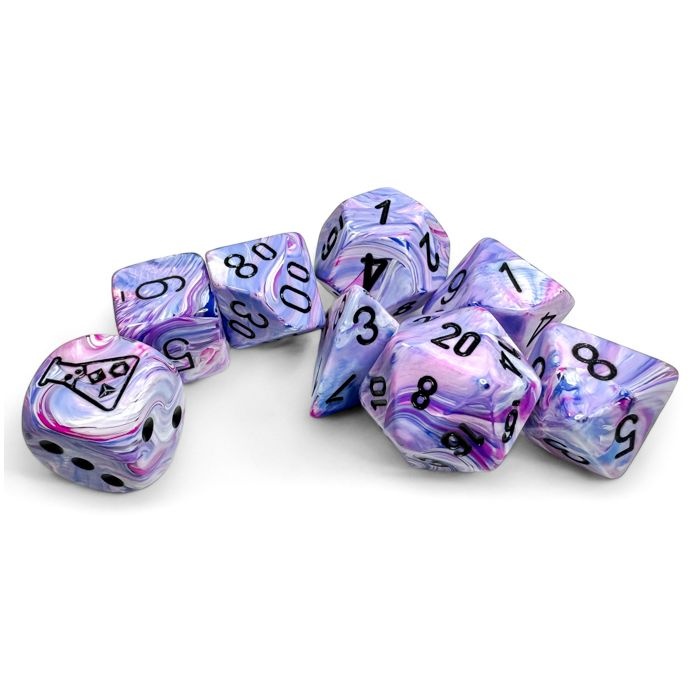 Chessex 7-set Tube Lab Dice: Hydrangea/black - Black Diamond Games