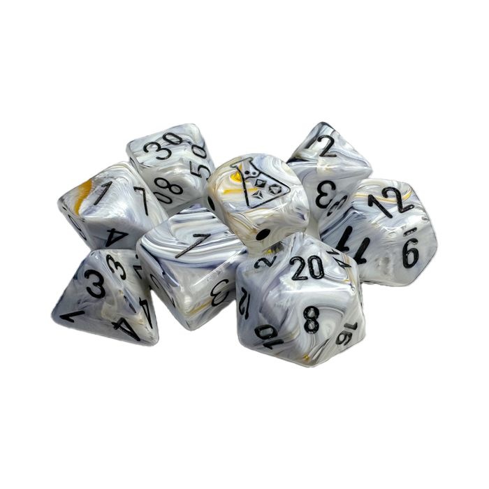 Chessex 7-set Tube Lab Dice: Marble Calcite/black - Black Diamond Games