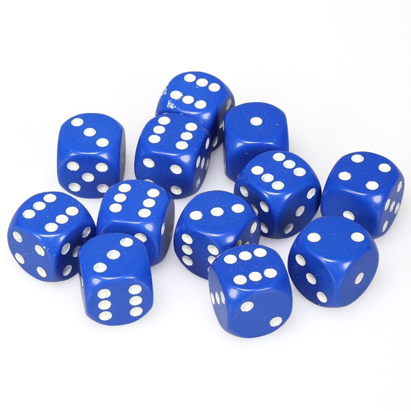 Chessex d6 Cube 16mm Opaque Blue with White (12) - Black Diamond Games