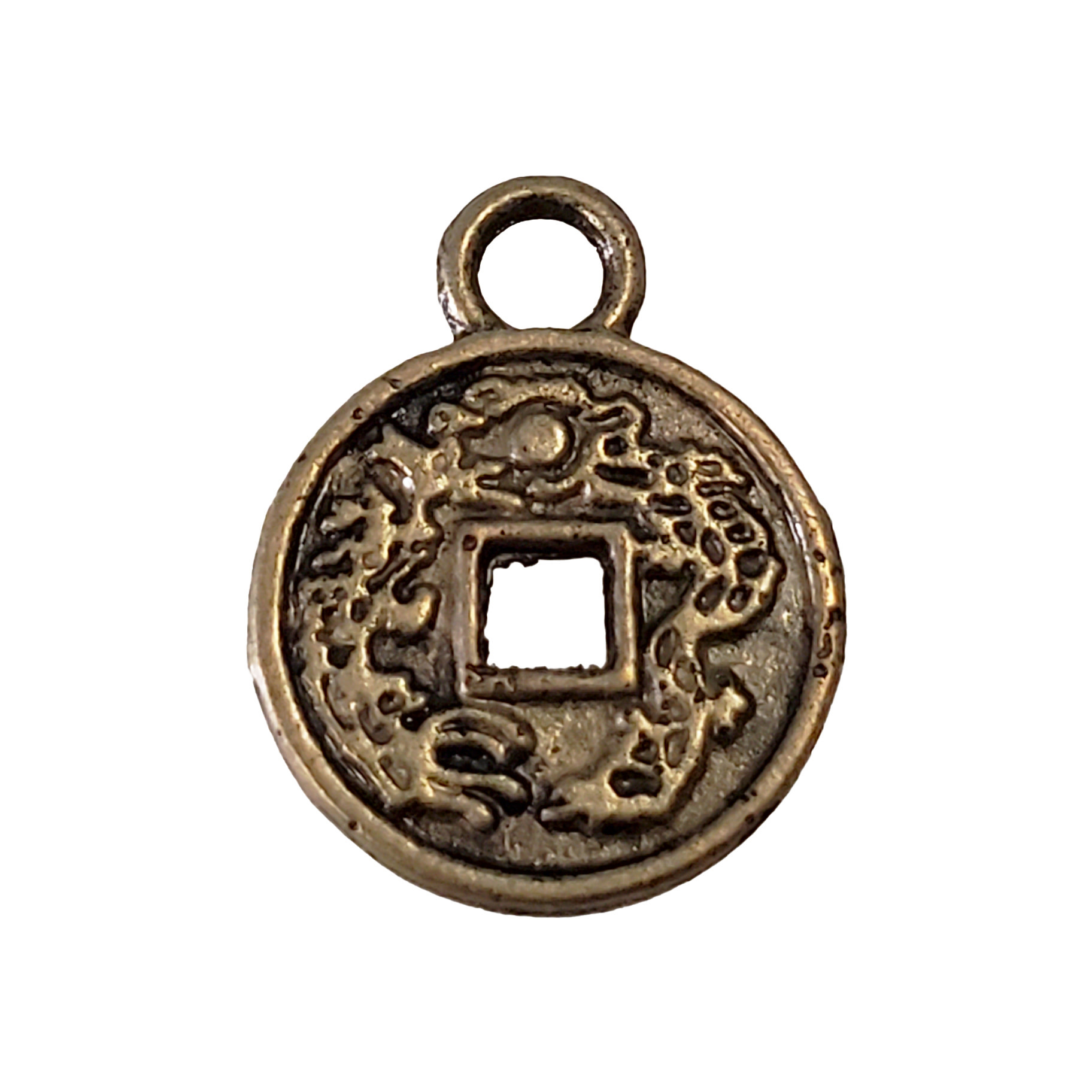 Gold Chinese Amulet Charm 10mm 3pcs. - Bead World Incorporated