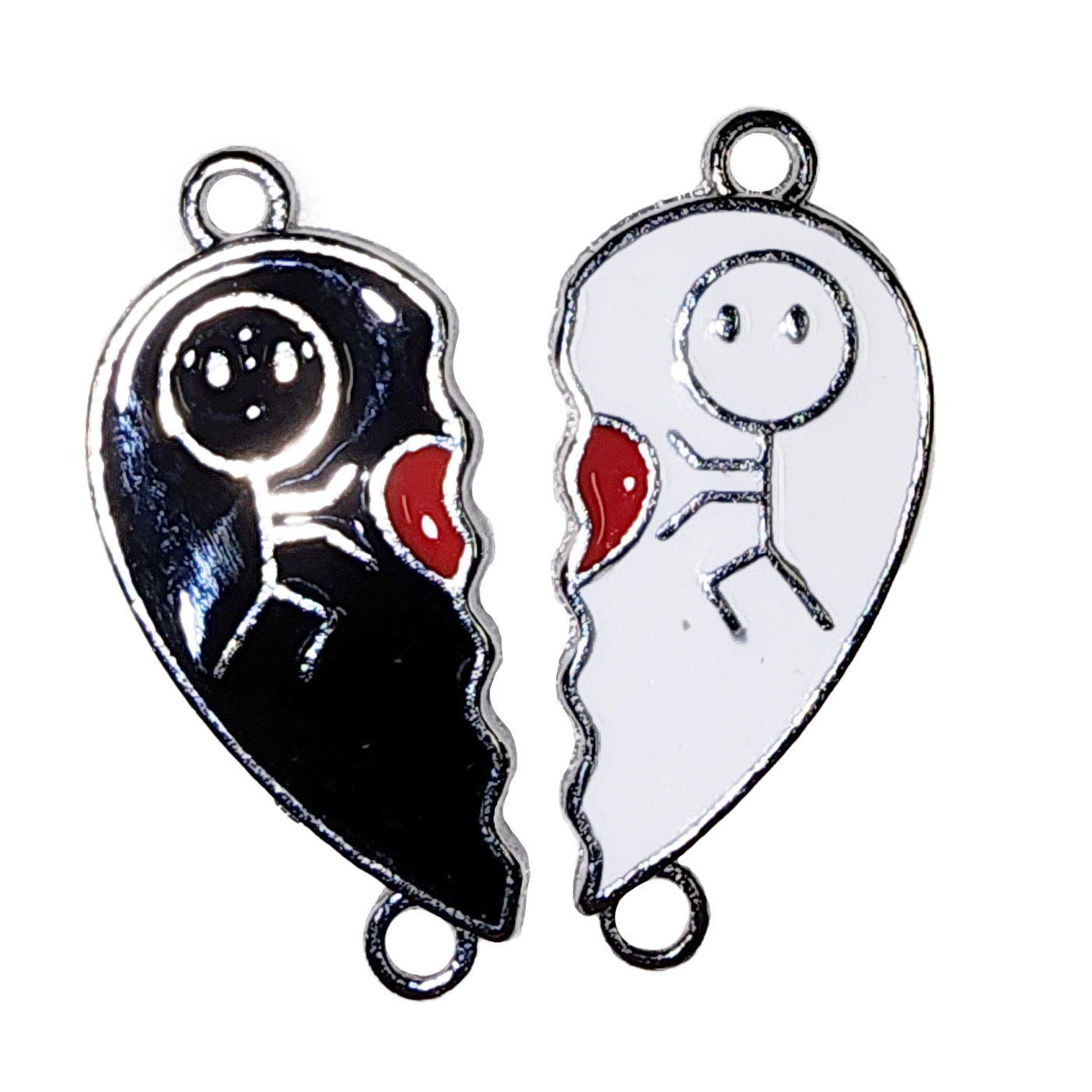 Matching Double Loop Black and White Stickman Holding Heart Charm ...