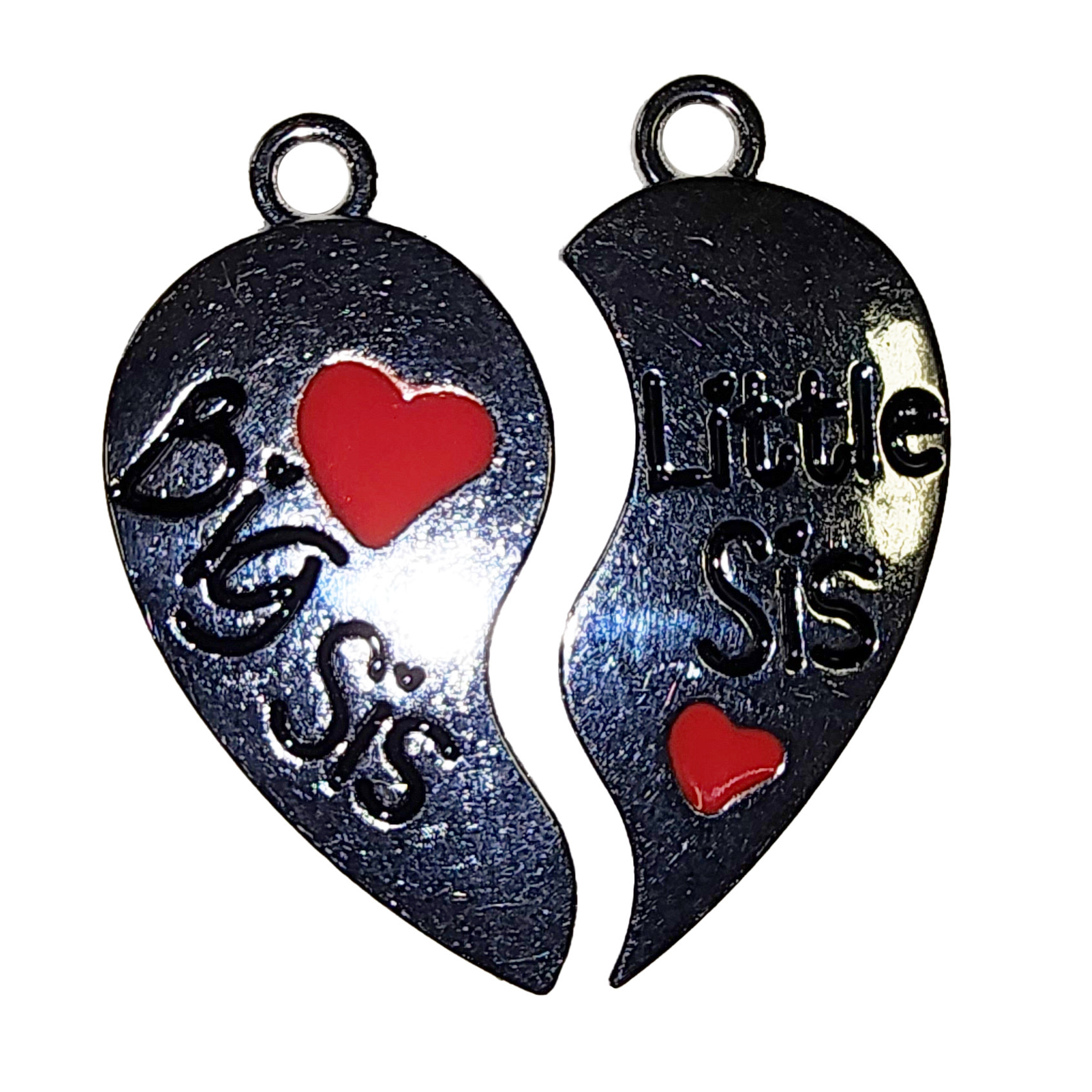Matching Heart Big Sis Little Sis Charm 28x14mm - Bead World Incorporated