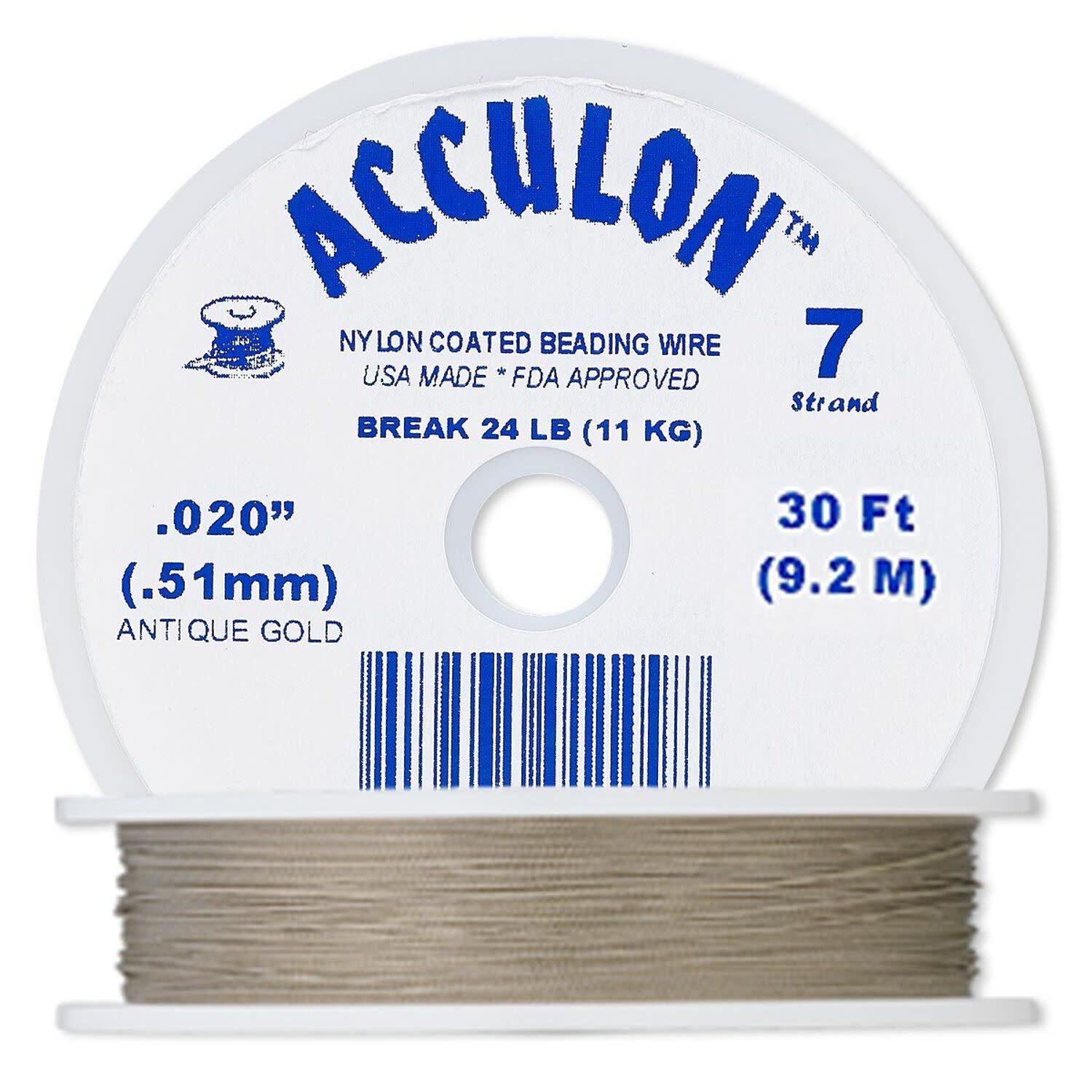 Acculon Acculon Nylon-Coated SS Beading Wire Antique Gold 0.020 30Ft ...