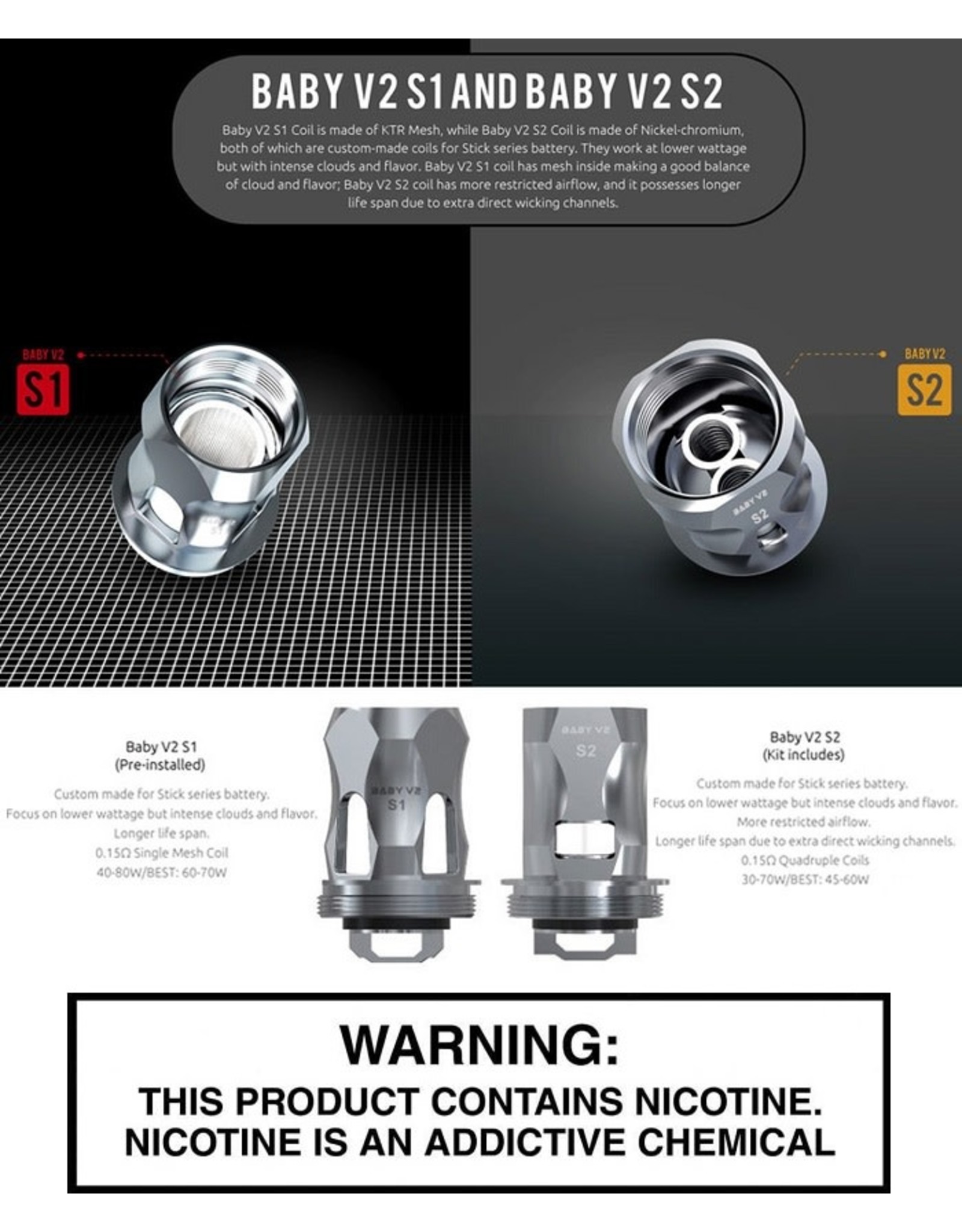 SMOK TFV8 BABY V2 (Version 2) - S Stick Series Replacement Coils - Pack ...