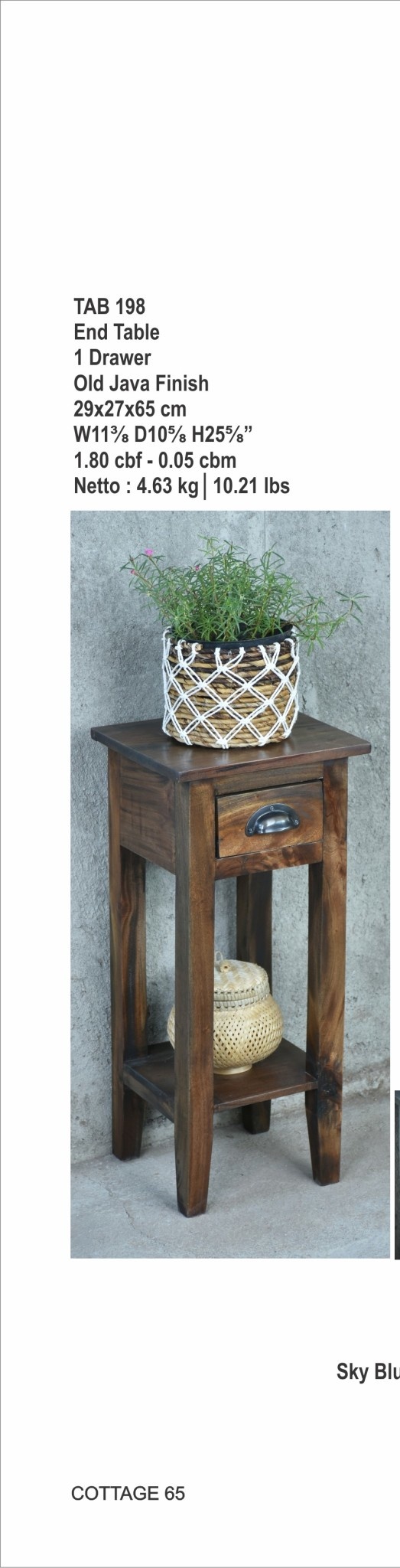 TAB198 End Table 1 Drw 11.3x10.6x25.6 Beach Blue - Phillips Trading