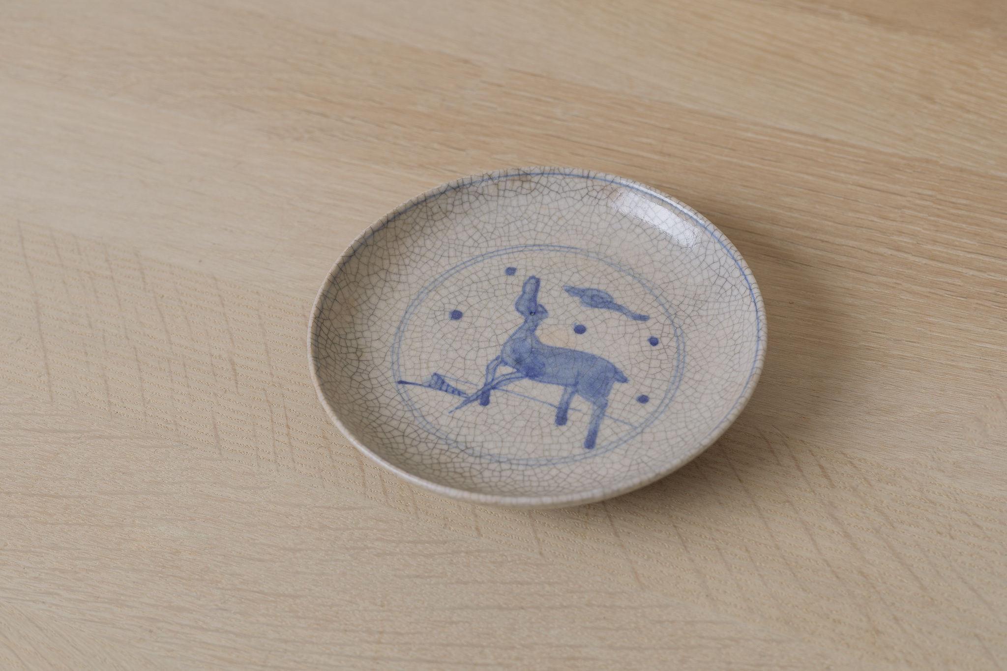 Antique Porcelain Deer Plate from Mino Prefecture