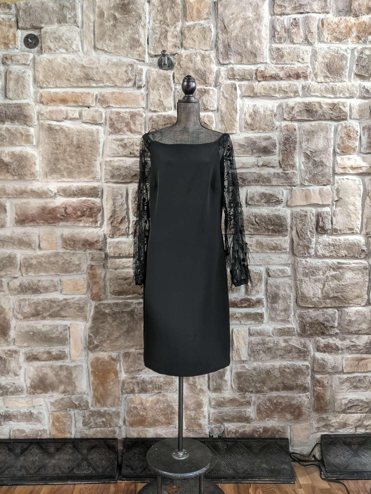 Black Strapless Dress w/ Embellished Mesh Sleeve - Elements Unleashed
