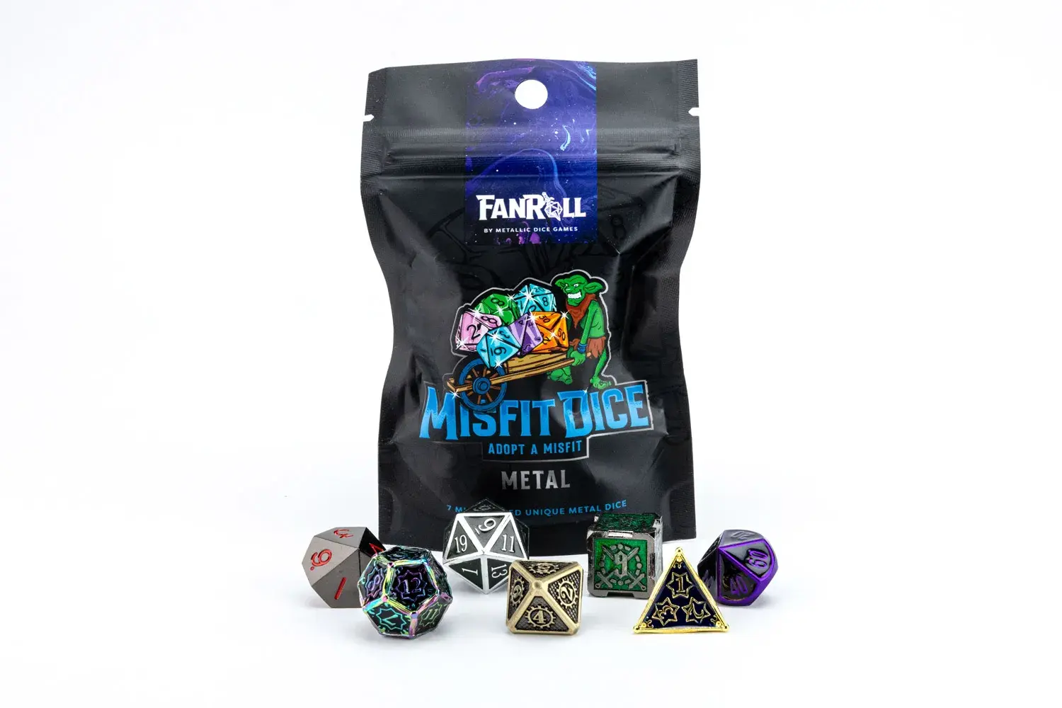 FanRoll Adopt a Misfit Metal Dice Set 16mm Polyhedral Dice Set - Le ...