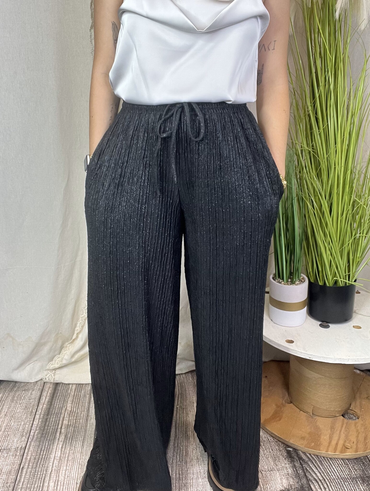 Wide Leg Textured Pants - The Cherry Lane Boutique