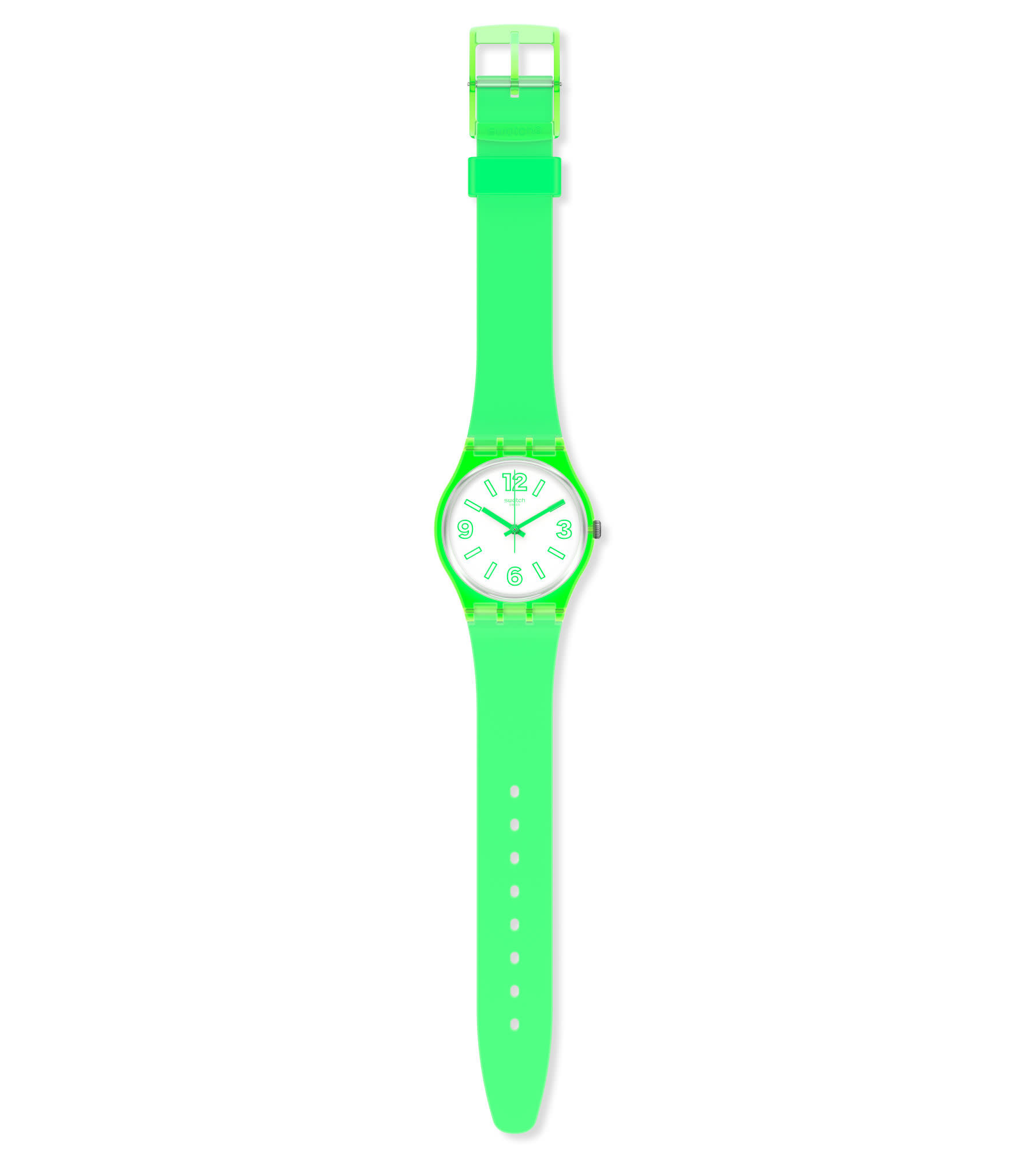 Swatch electric frog white background fluorescent green silicone strap