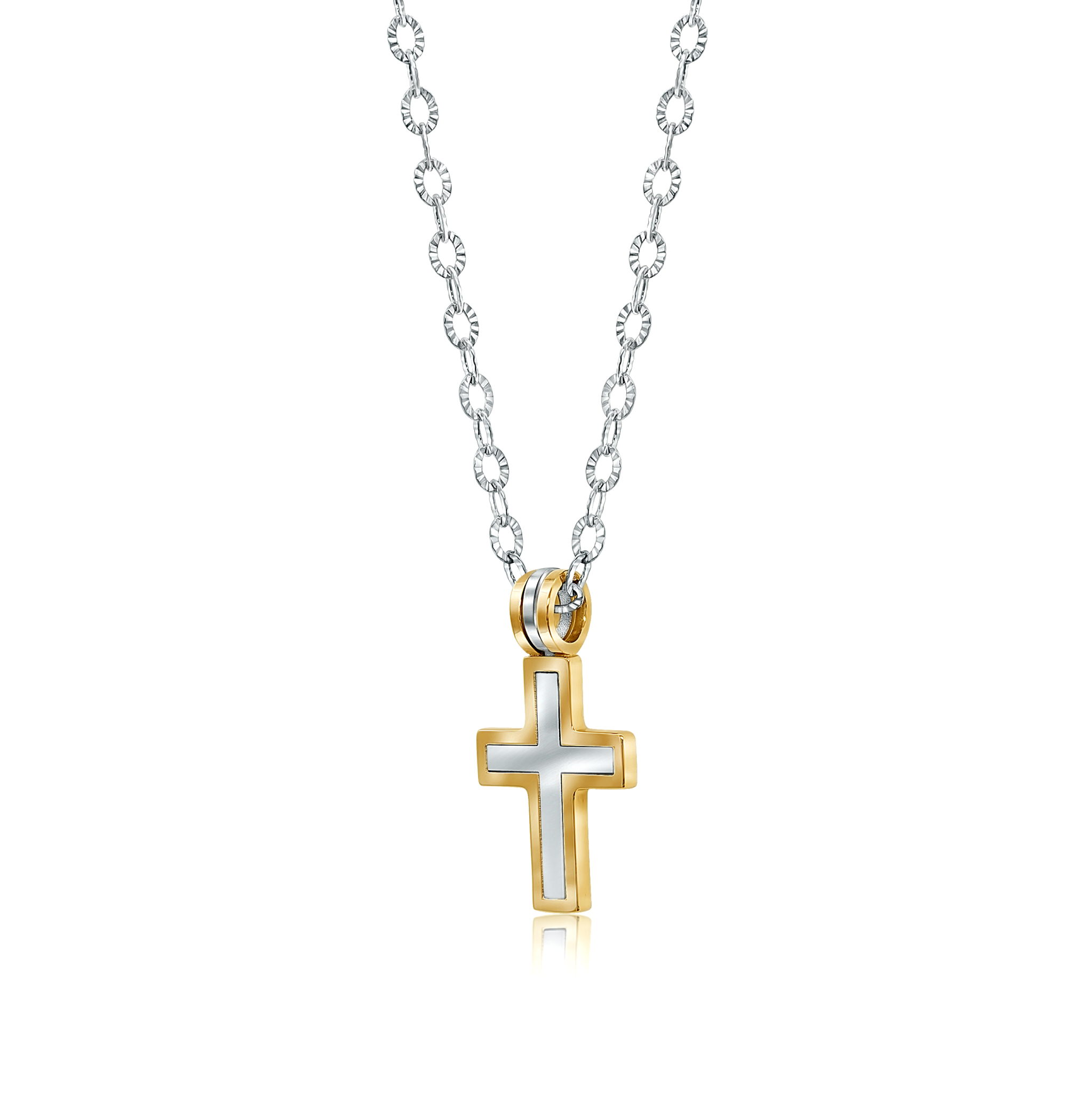 Chaîne pendentif croix 2 tons 18'' - Bijouterie Luxedor