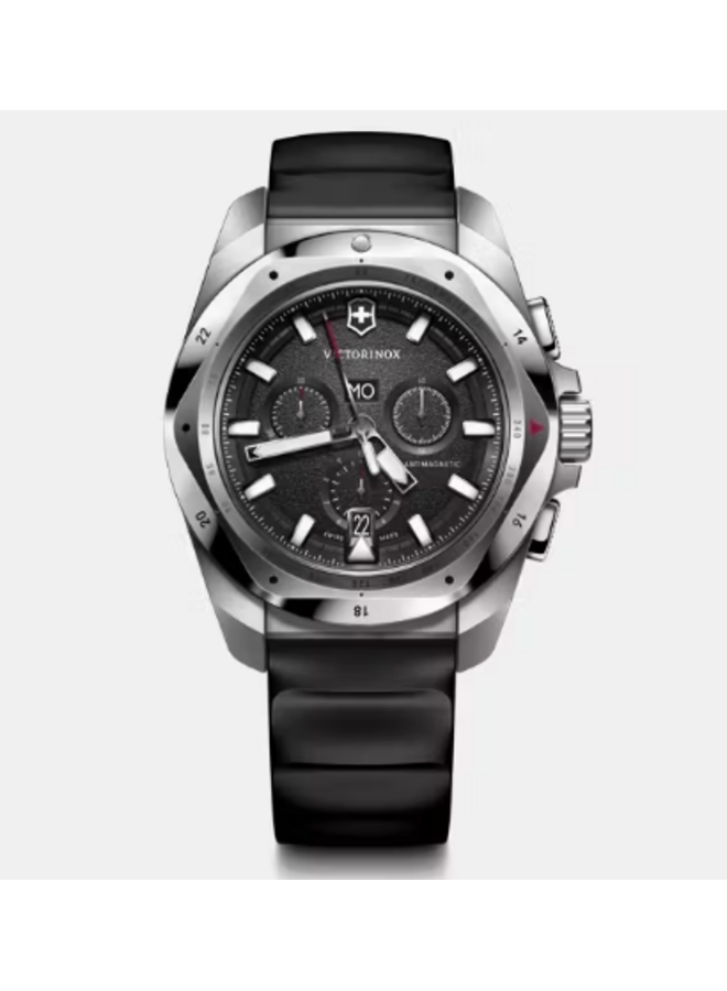 Victorinox Inox chrono acier fond noir silicone noir - Bijouterie Luxedor