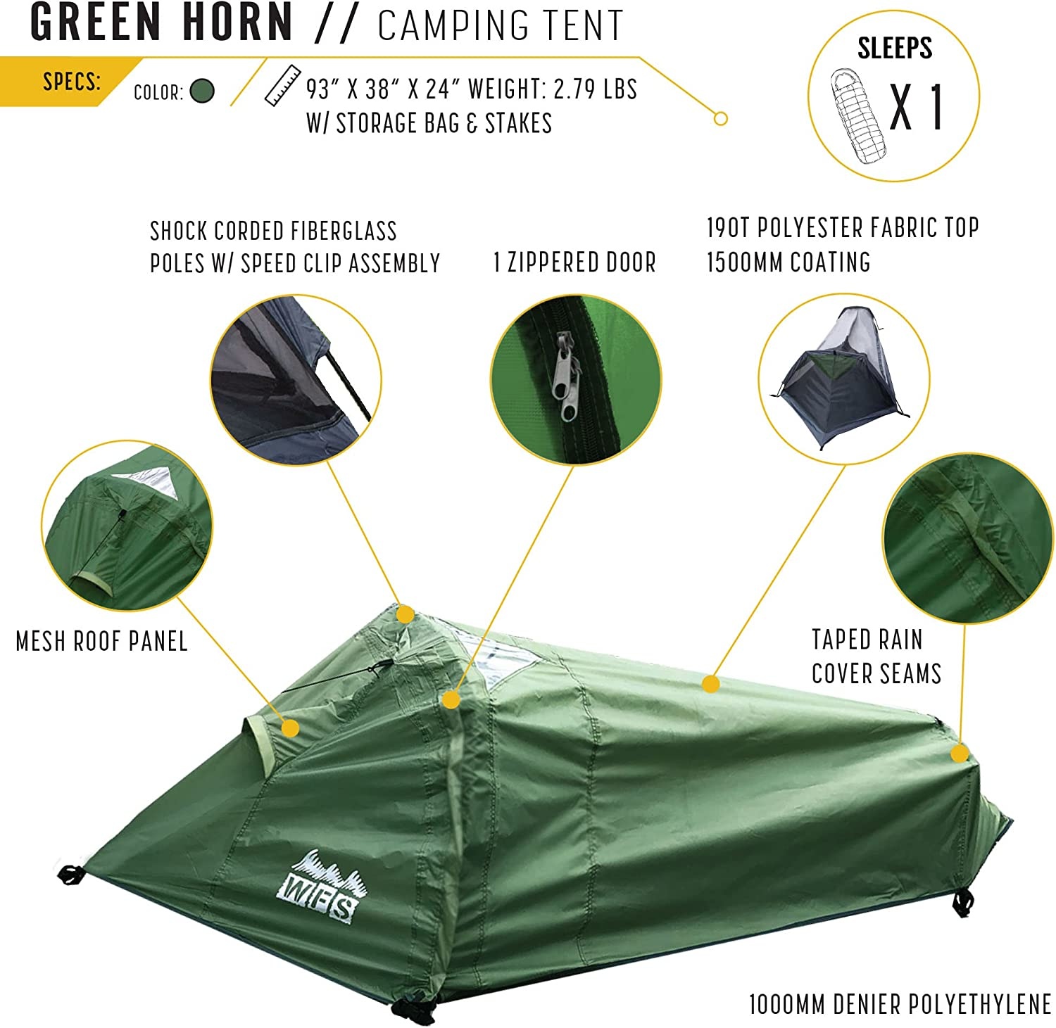 WFS Green Horn Hiker Tent - Spotted Dog Sporting Goods