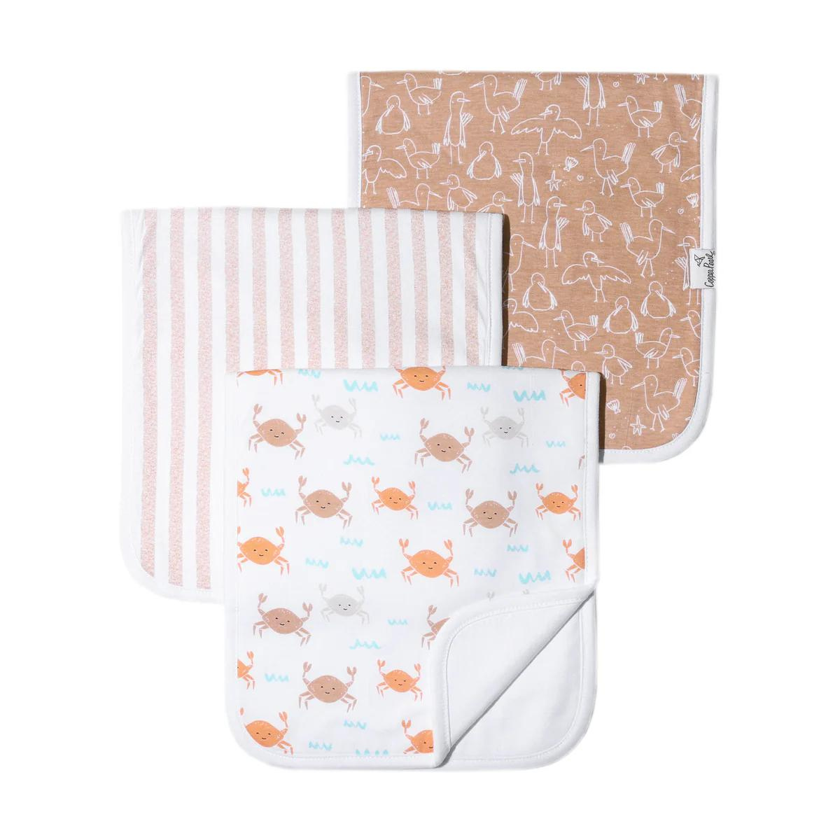 Copper Pearl: Burp Cloth 3pk - Tide - Nest, Bermuda