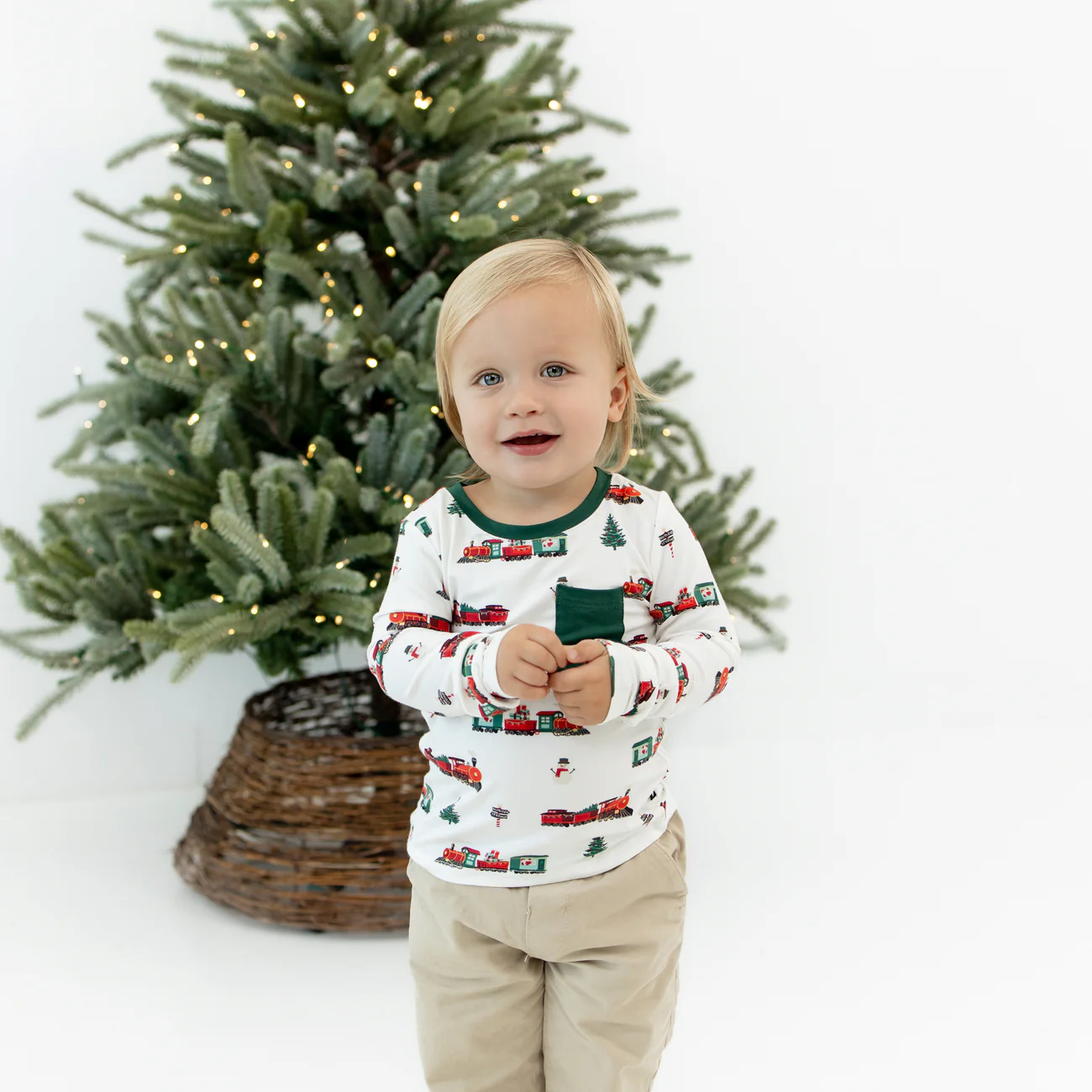Kyte: Long Sleeve Toddler Crew Neck Tee - Holiday Train - Nest, Bermuda