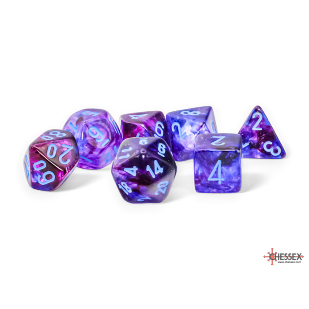 Chessex Dice Chessex Mega-Hedral Dice - 7pc Set - Nebula: Nocturnal / Turquoise - Glow in the ...