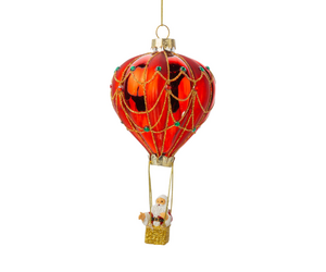 Christmas Ornament - Glass Hot Air Balloon w/ Resin Santa in Basket ...
