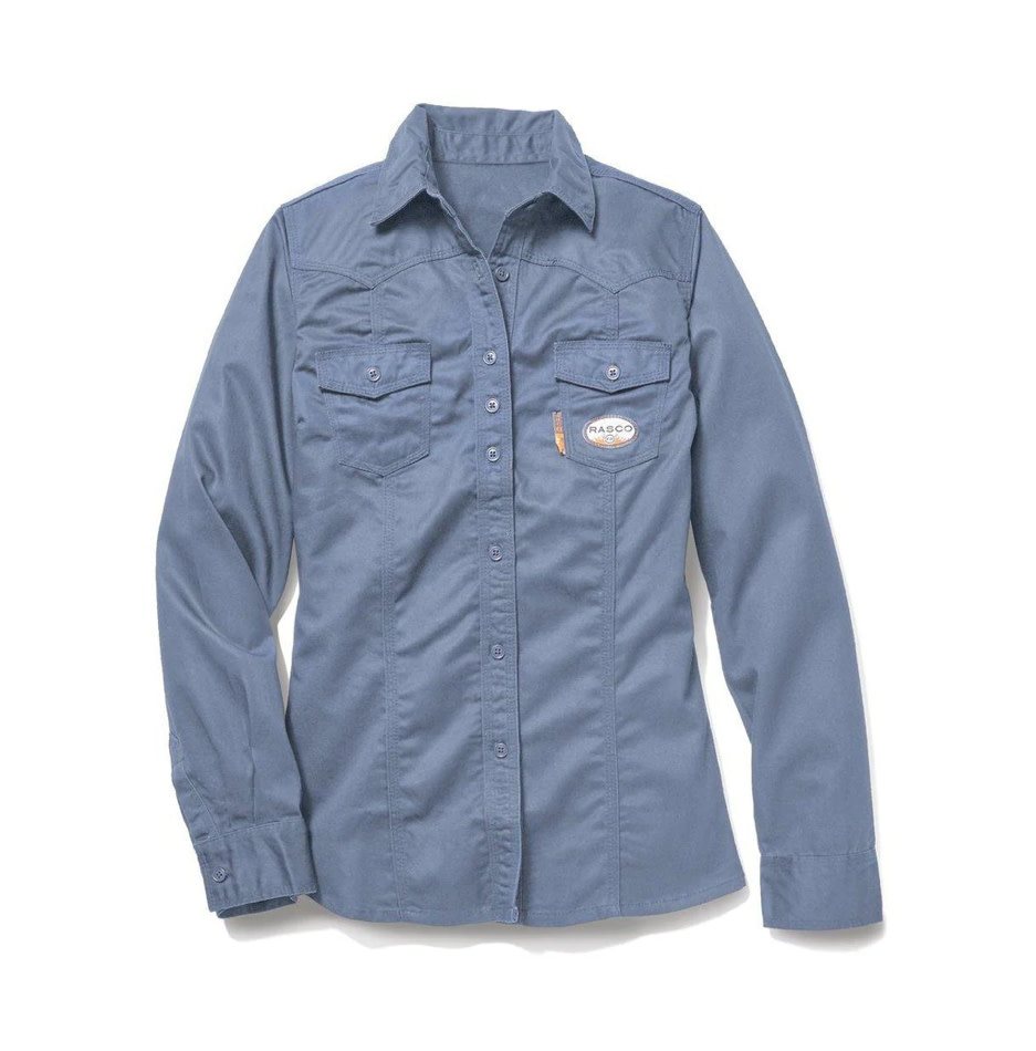 Rasco Womens FR Snap Shirt Work Blue FR5003WB (W-WR753) - Big Valley Sales