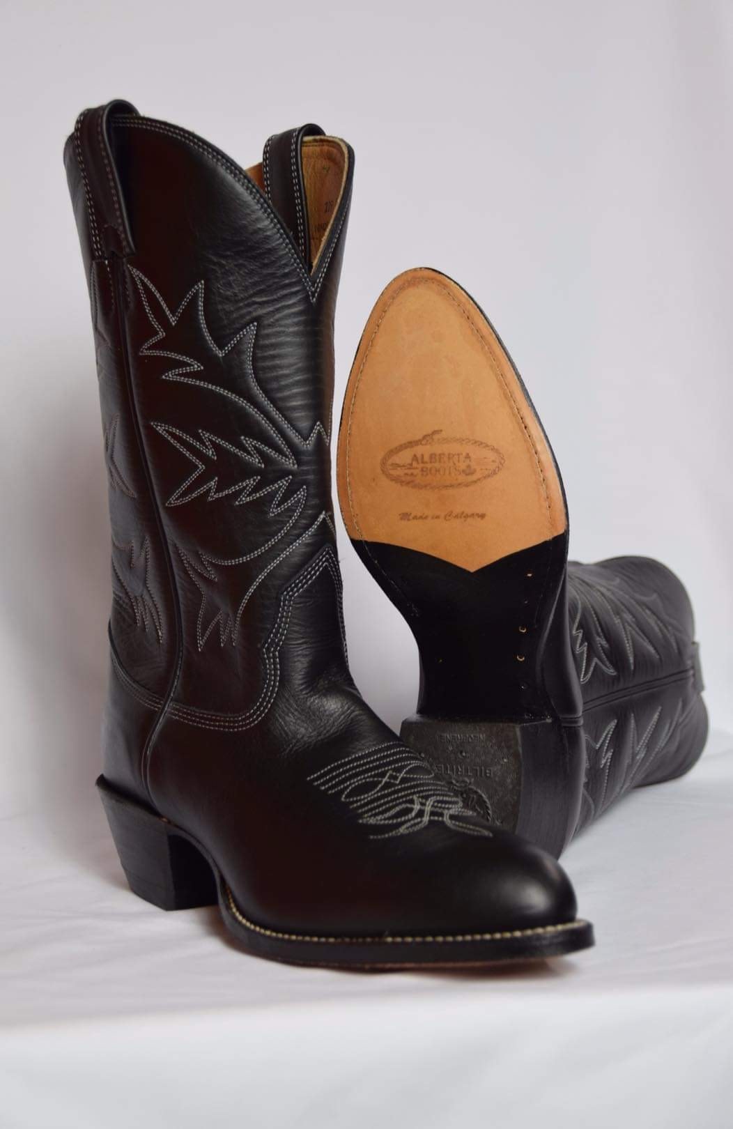 Alberta Boots Men’s Cowboy Boot Pinto Black Pointed Toe Leather Sole ...