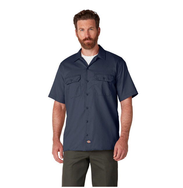 Dickies Mens Short Sleeve Work Shirt Original Fit Navy 1574NV - Big ...