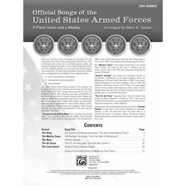 Official Songs of the United States Armed Forces - PianoWorks, Inc