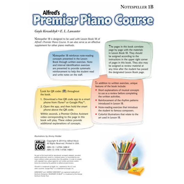 Premier Piano Course: Notespeller, Level 1B - PianoWorks, Inc