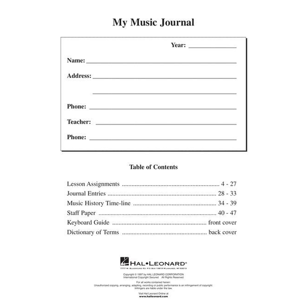 My Music Journal - Student Assignment Book - PianoWorks, Inc