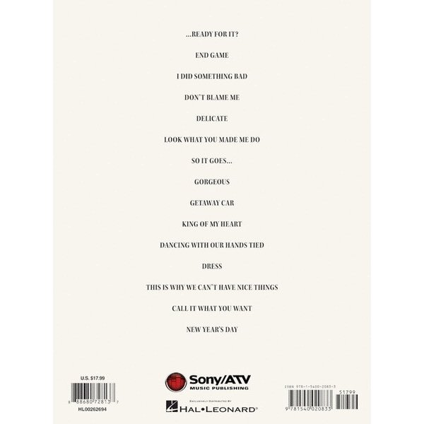 Taylor Swift – Reputation Piano-Vocal-Guitar - PianoWorks, Inc