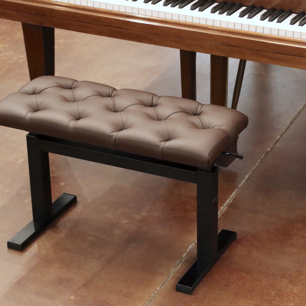 HM 30" Tufted Brown Vinyl Hydraulic Artist Bench - PianoWorks, Inc