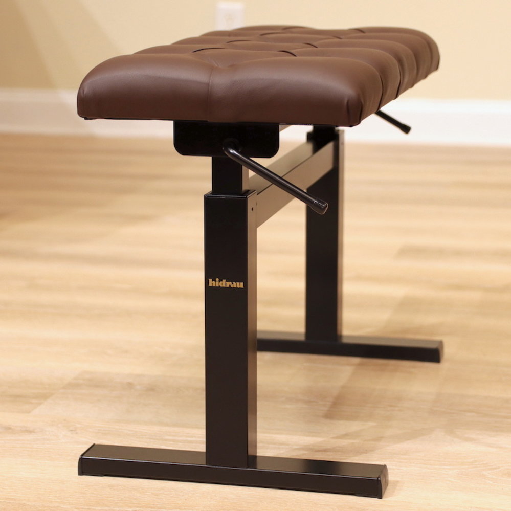 HM 30" Tufted Brown Vinyl Hydraulic Artist Bench - PianoWorks, Inc