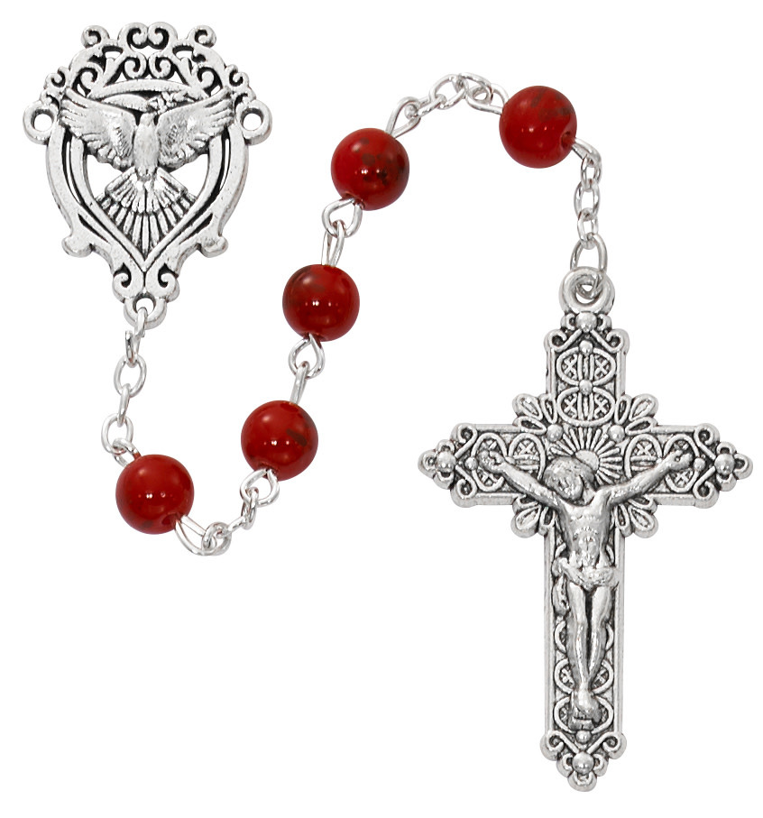 Red Marble Holy Spirit Rosary - St. Paul's Catholic Books & Gifts