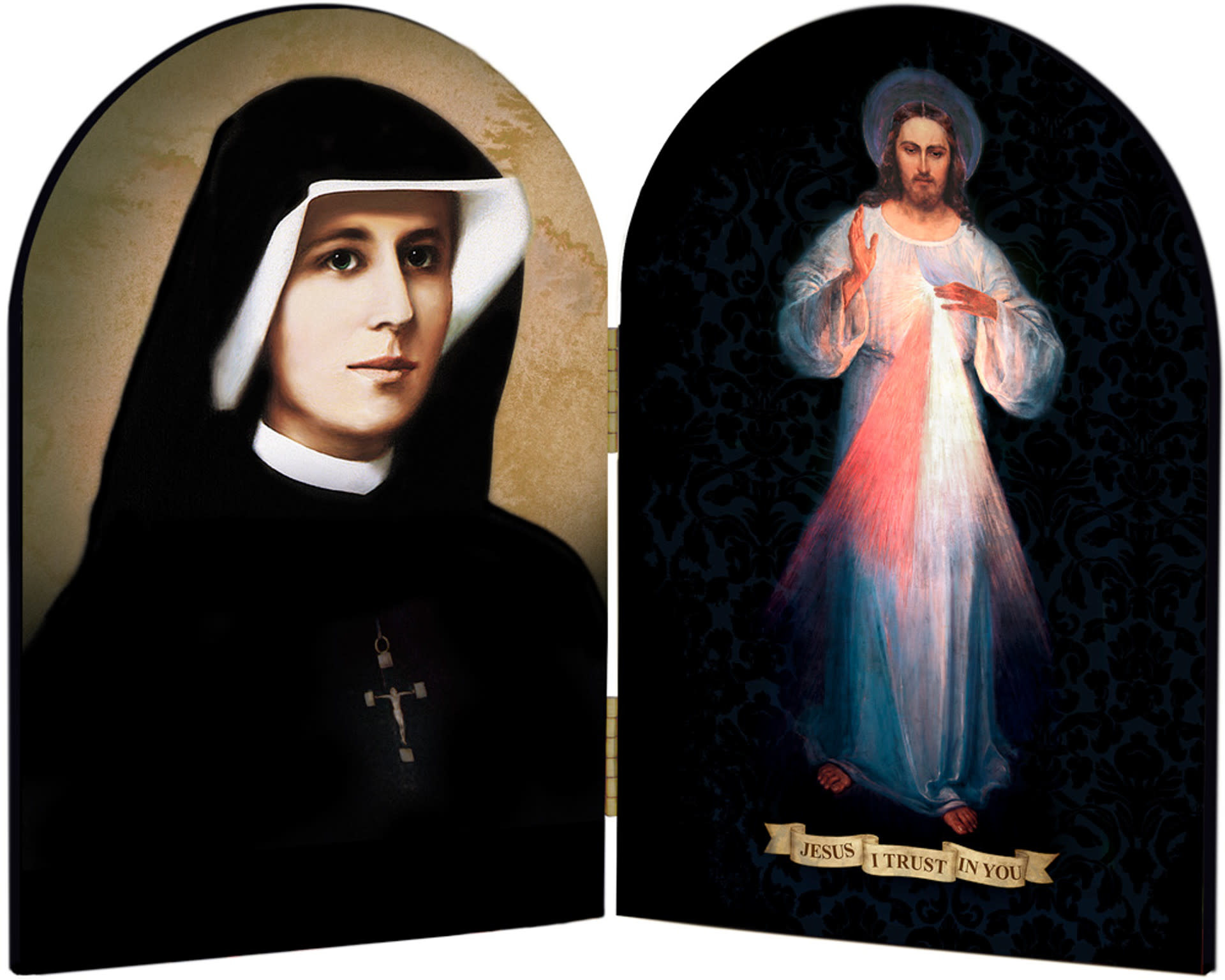 Saint Faustina and Divine Mercy Jesus Arched Diptych - St. Paul's Catholic Books & Gifts