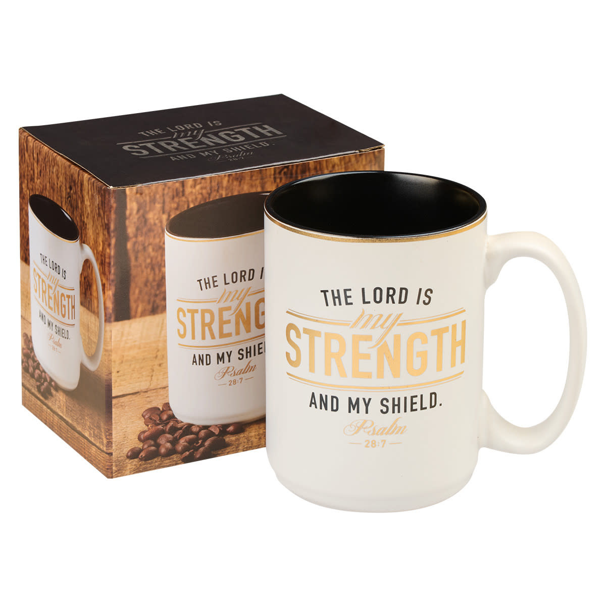 Strength and Shield White Mug - St. Paul's Catholic Books & Gifts