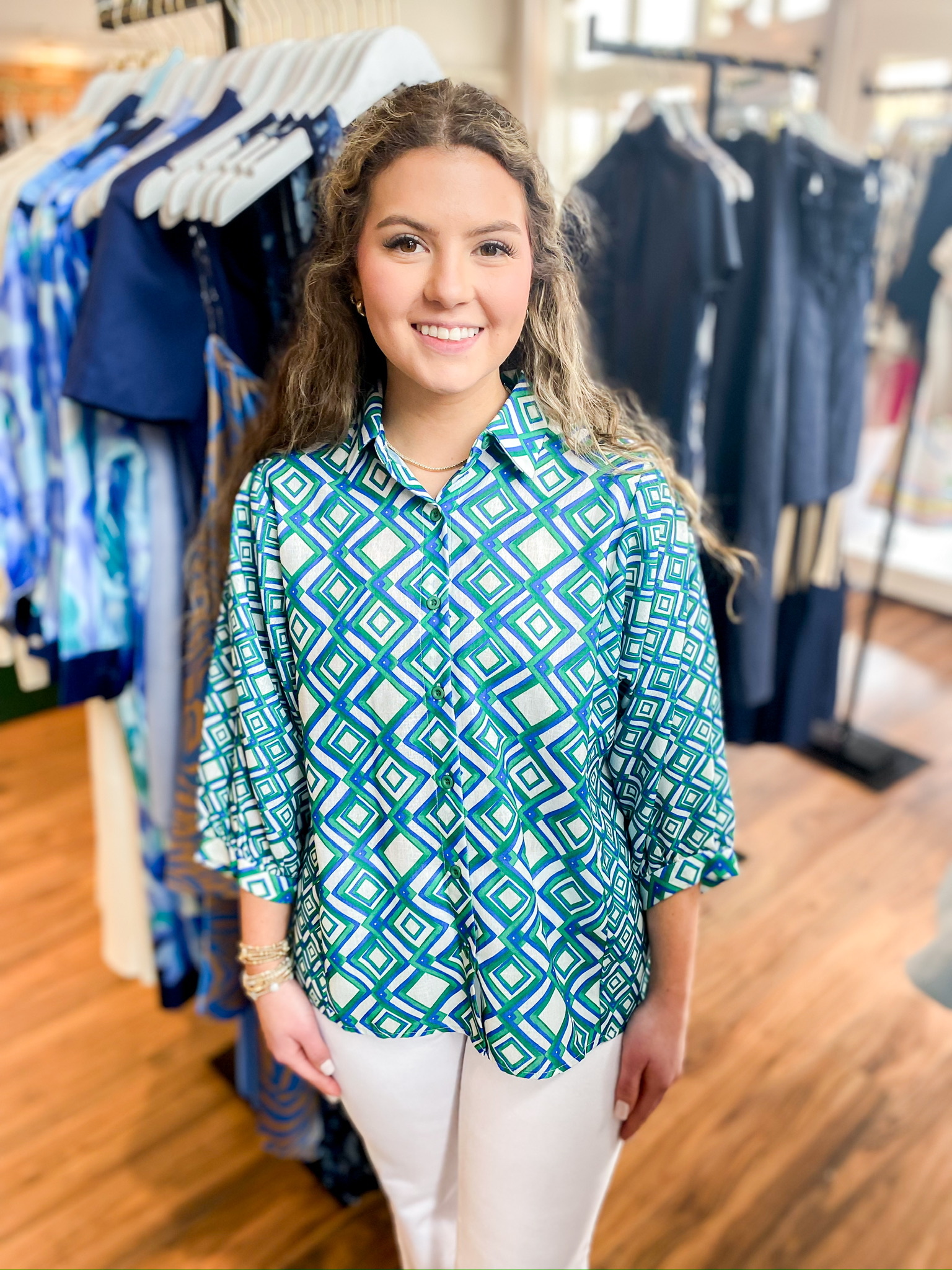 Emerald Cut Print Blouse - The Fashion of Ruston