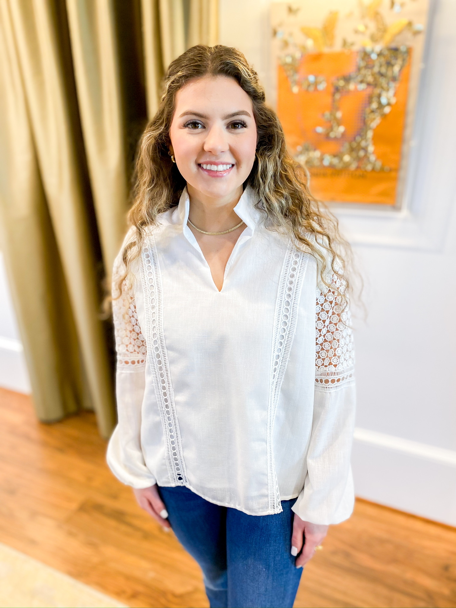 Eyelet Lace Trimmed Collar Blouse - The Fashion of Ruston