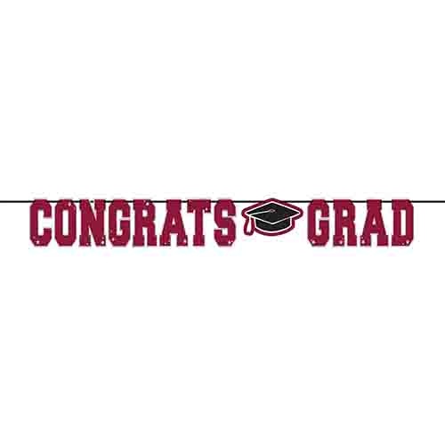 Amscan 12' Burgundy Congrats Grad Foil Banner - 1ct. - Party Adventure