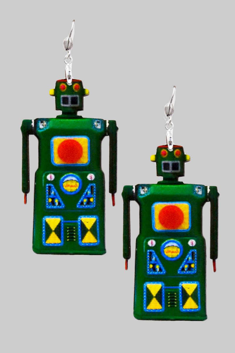 Green Robot Earrings - Shady And Katie