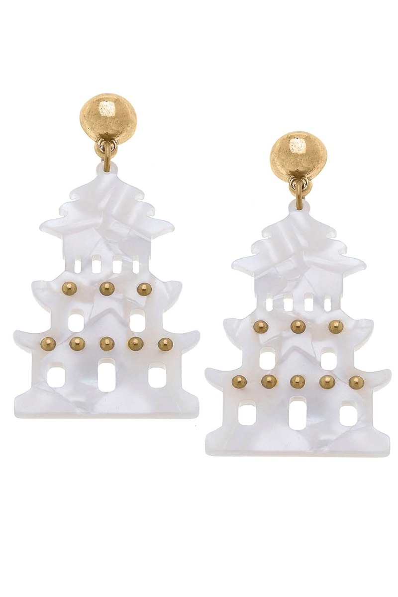 White Pagadoa Resin Earrings - Shady And Katie - Shady And Katie